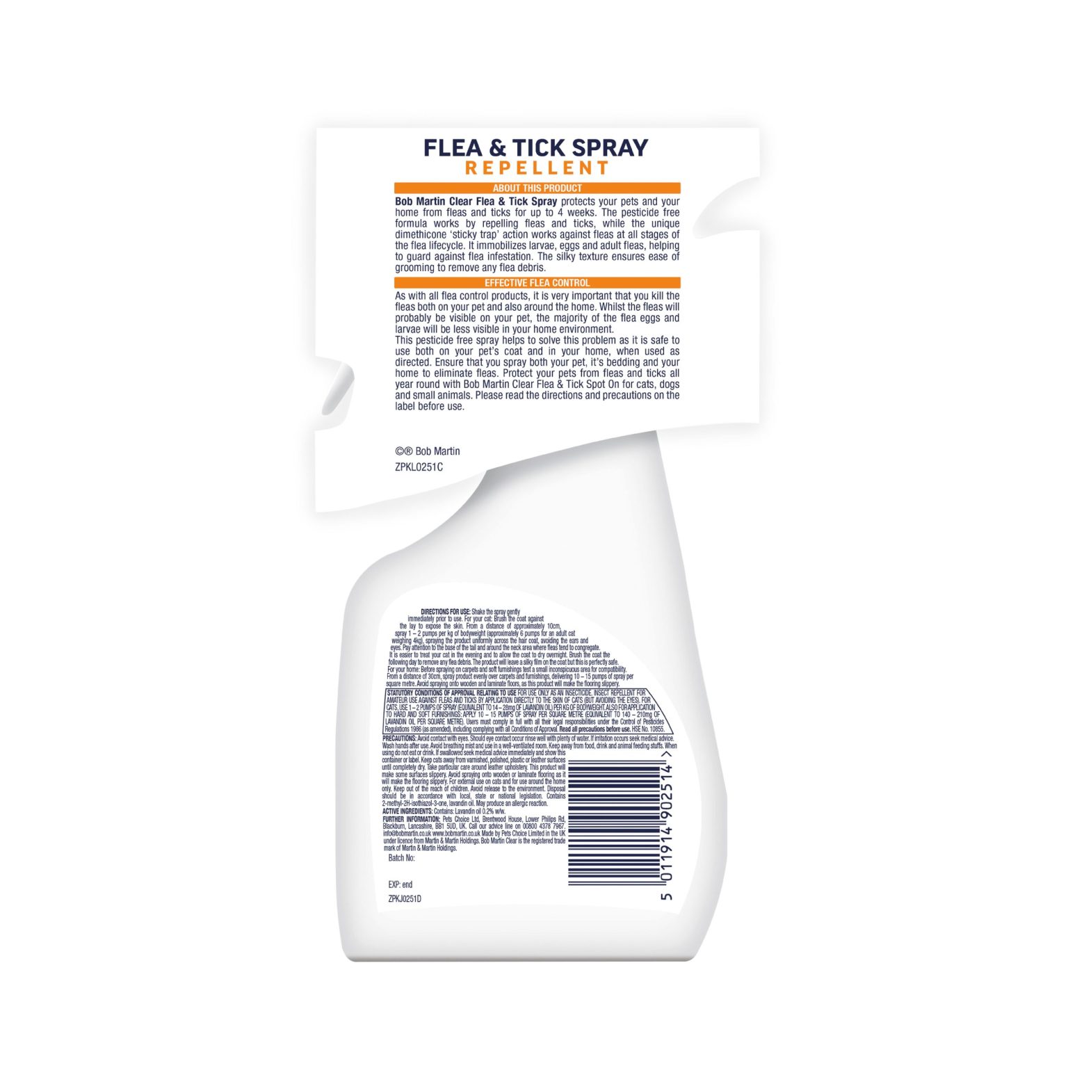 Bob Martin Clear Flea & Tick Repellent Spray for Cats - 300ml - Bob Martin
